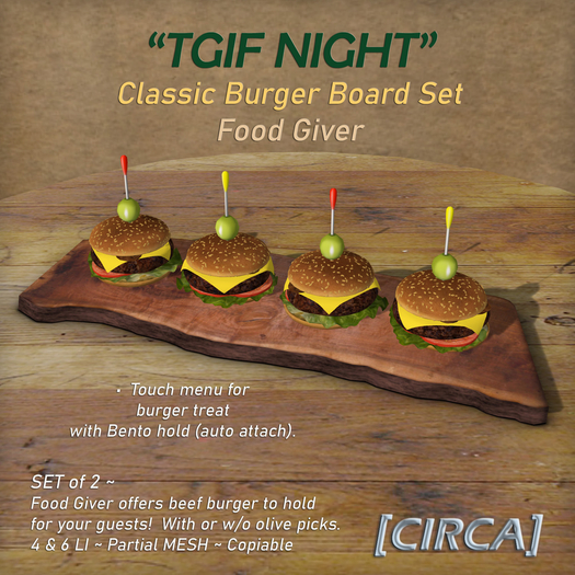 Second Life Marketplace - [CIRCA] - "TGIF Night" Classic Burger Board ...